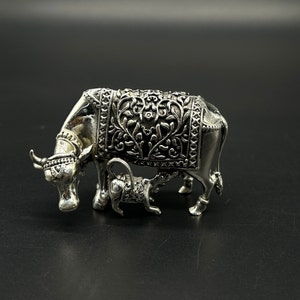 925 Sterling Silver Cow With Calf Idol / Silver Kamdhenu Cow and Calf ...