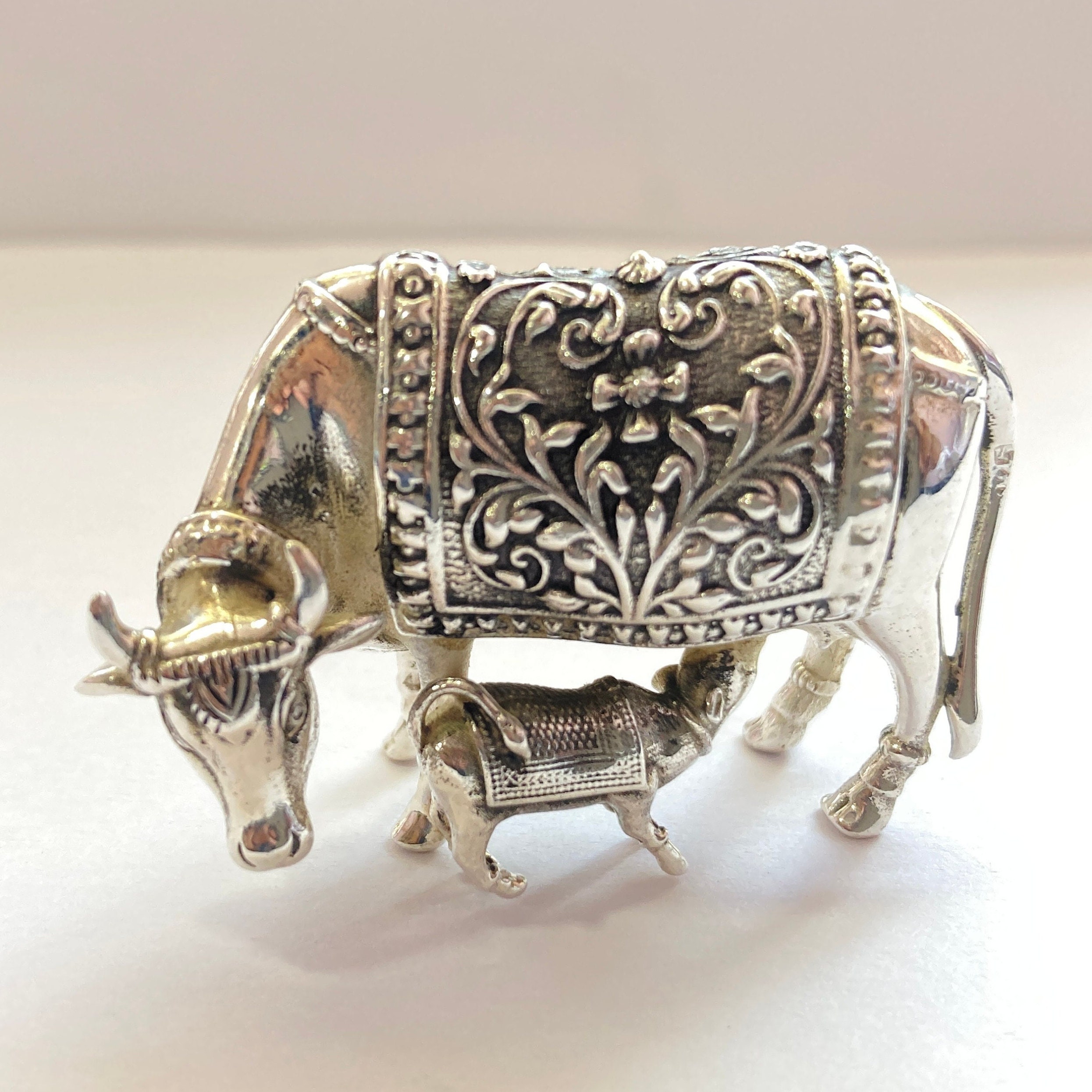 925 Sterling Silver Cow With Calf Idol / Silver Kamdhenu Cow - Etsy