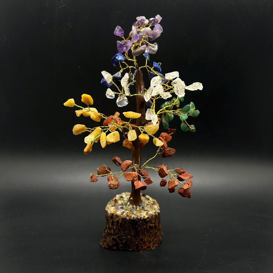 Crystal Gem Trees With Wood Base ,gemstone Wire Sculpture Tree of Life ...