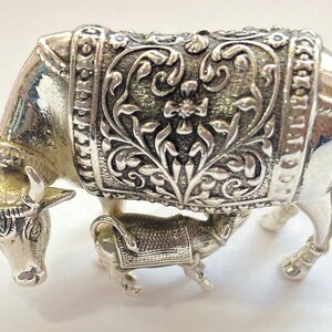 925 Sterling Silver Cow With Calf Idol / Silver Kamdhenu Cow - Etsy
