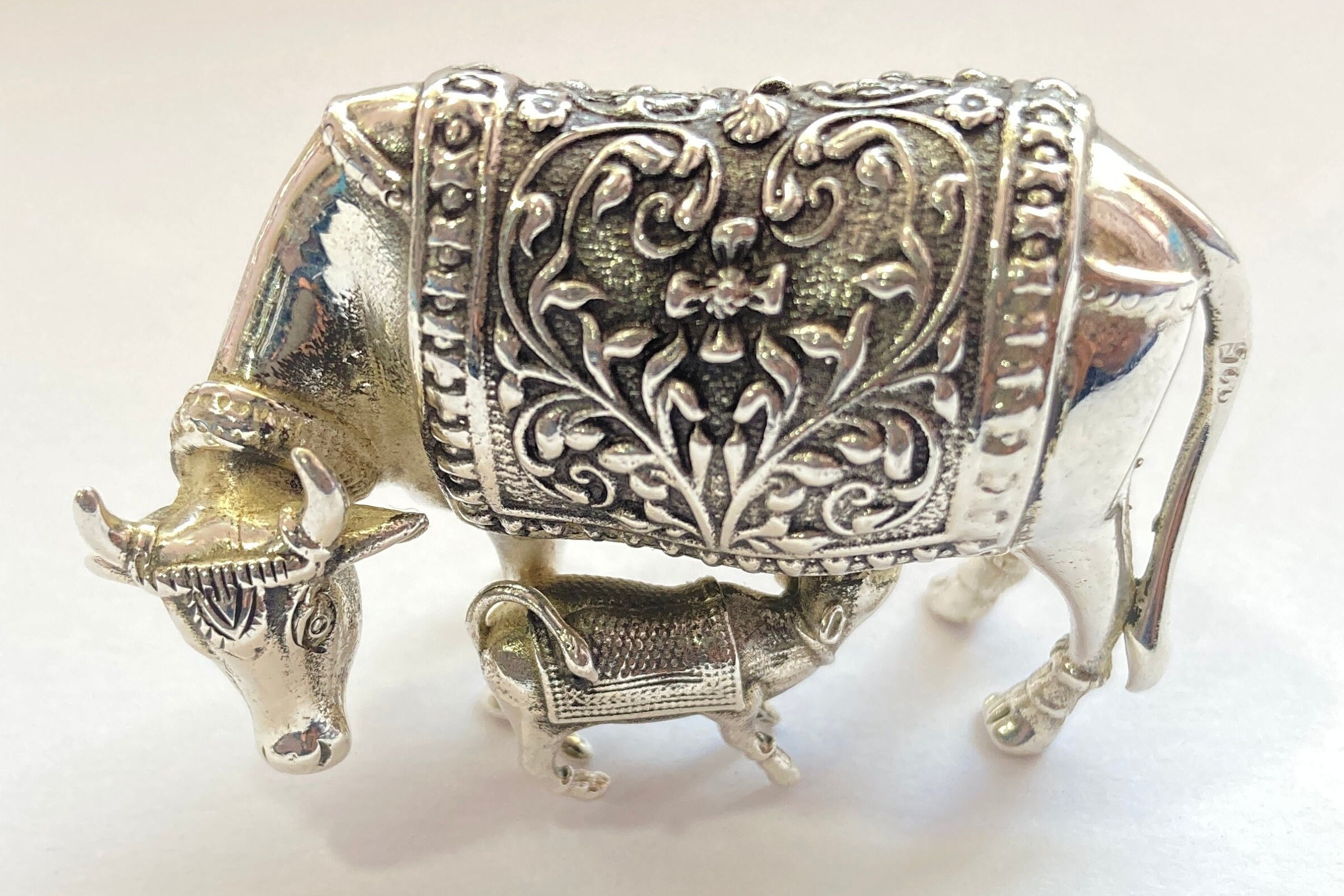 925 Sterling Silver Cow With Calf Idol / Silver Kamdhenu Cow - Etsy