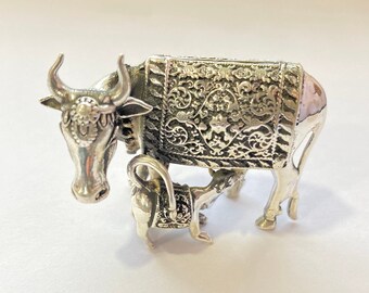 925 Sterling Silver Cow With Calf Idol / Silver Kamdhenu Cow - Etsy