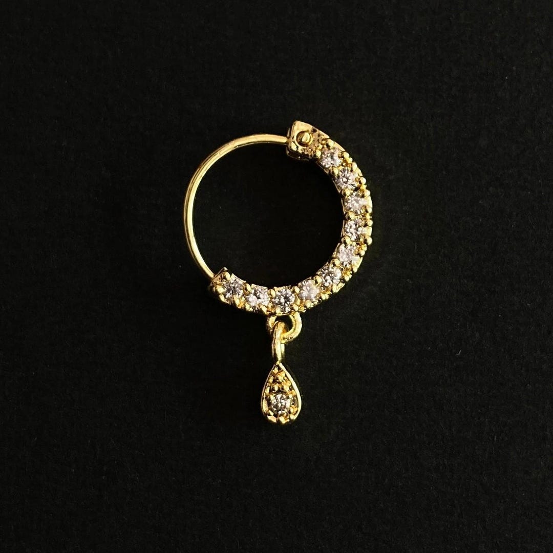 Diamond Nose Ring/gold Nath/indian Nose Ring/indian Jewelry/ Piercing Required /bollywood/bridal ...