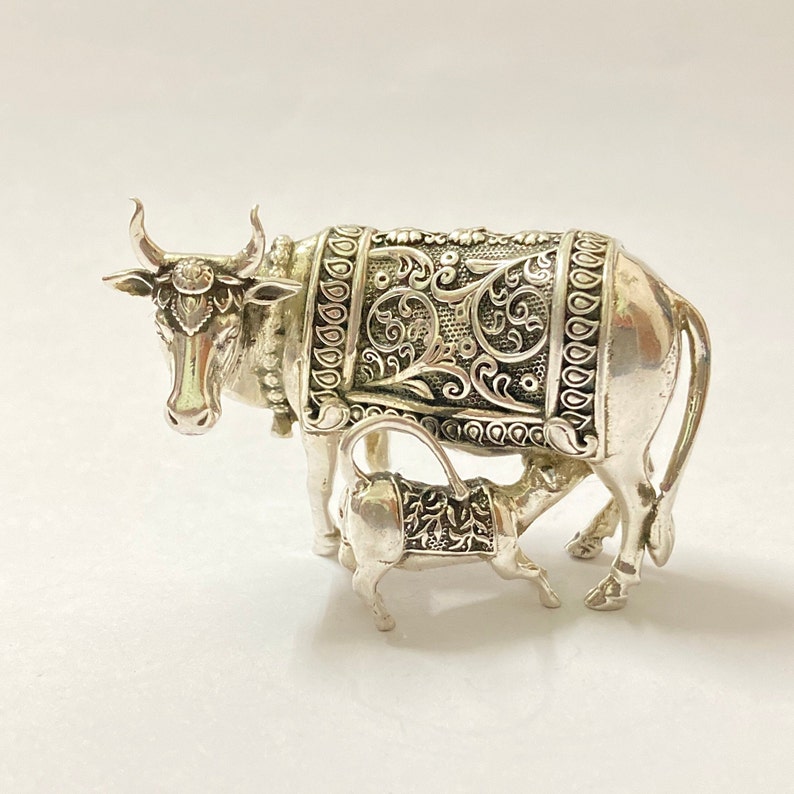 925 Sterling Silver Cow With Calf Idol / Kamdhenu Cow and Calf - Etsy
