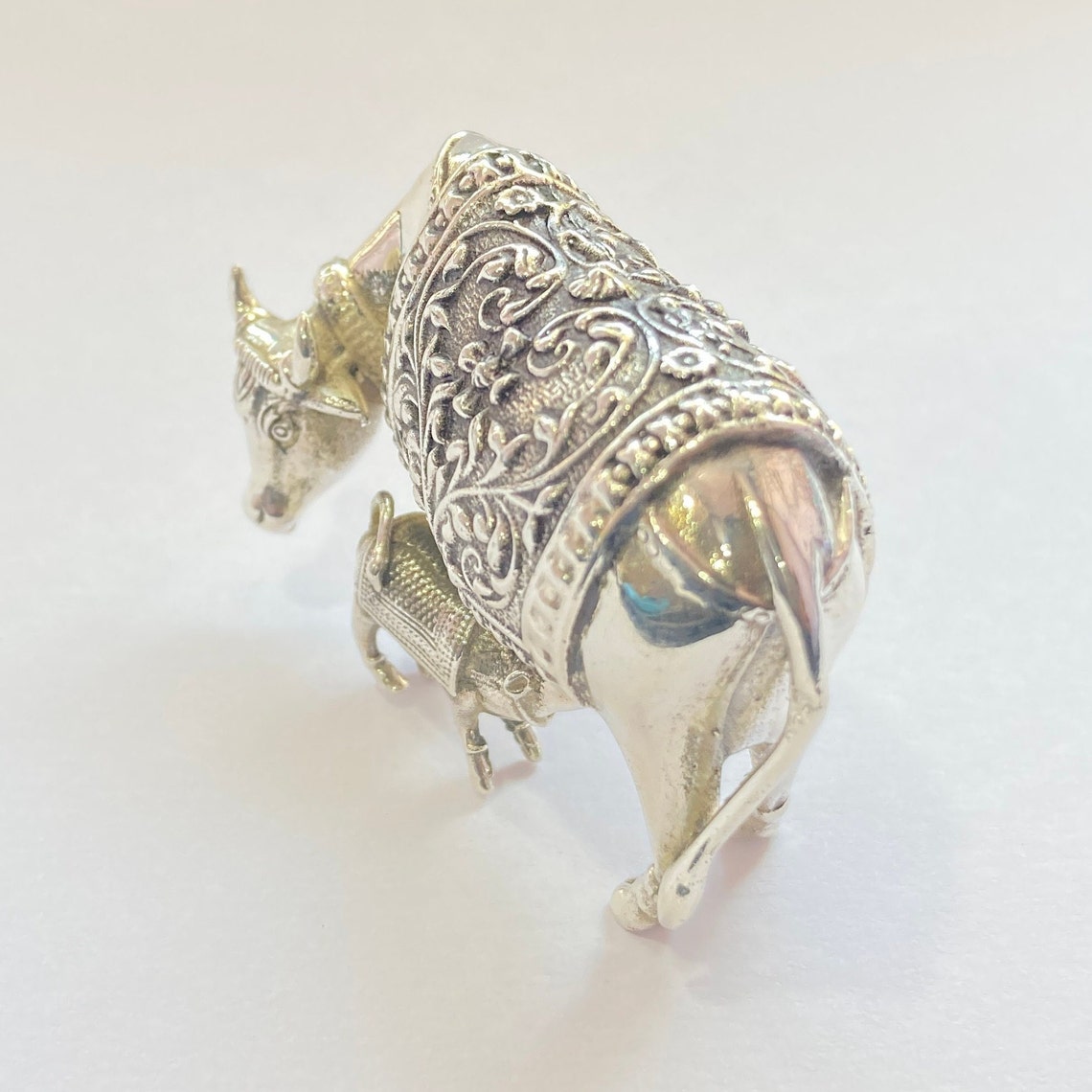925 Sterling Silver Cow With Calf Idol / Silver Kamdhenu Cow - Etsy