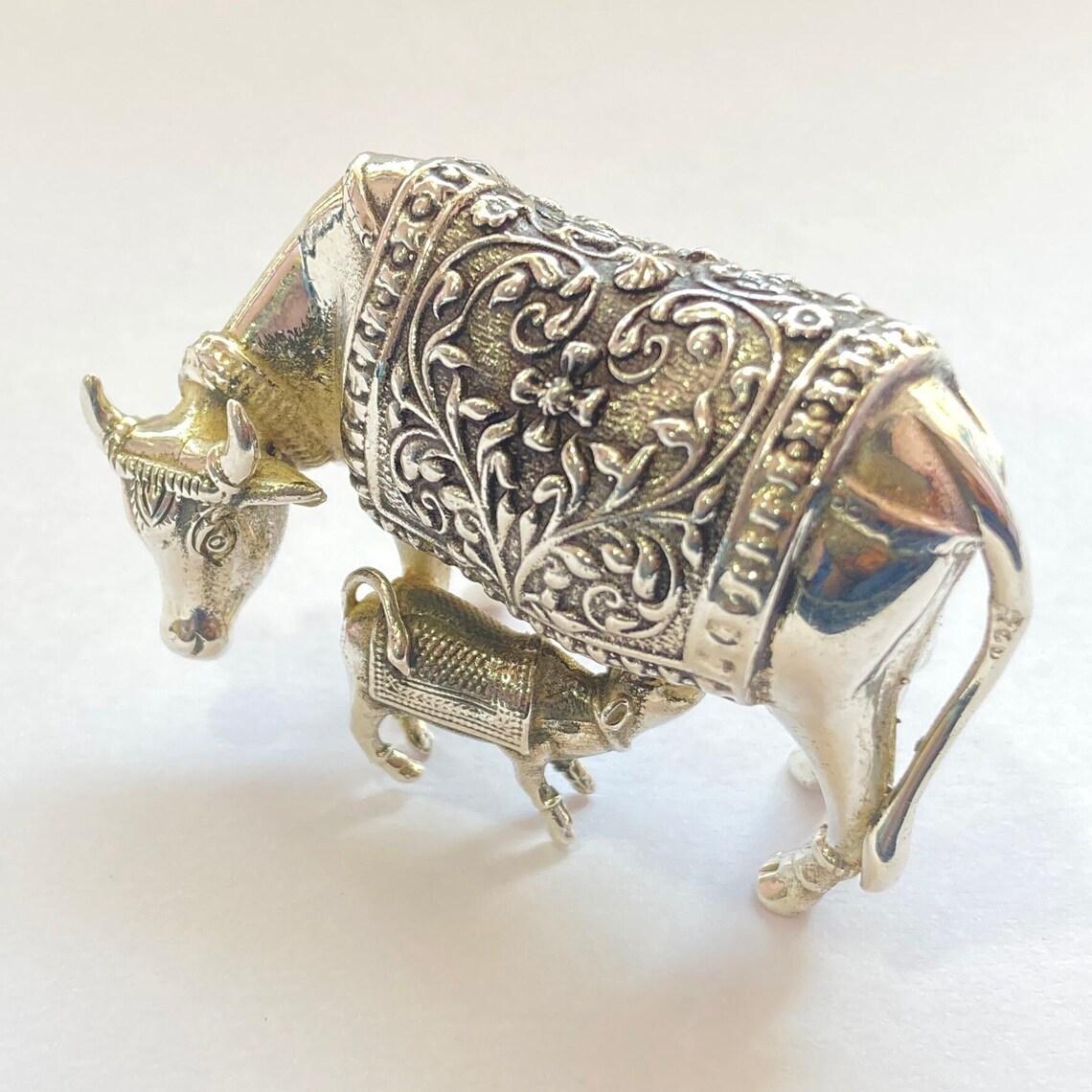 925 Sterling Silver Cow With Calf Idol / Silver Kamdhenu Cow - Etsy