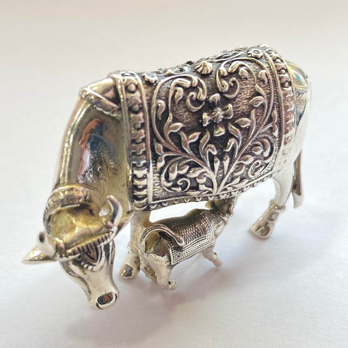 925 Sterling Silver Cow With Calf Idol / Silver Kamdhenu Cow - Etsy