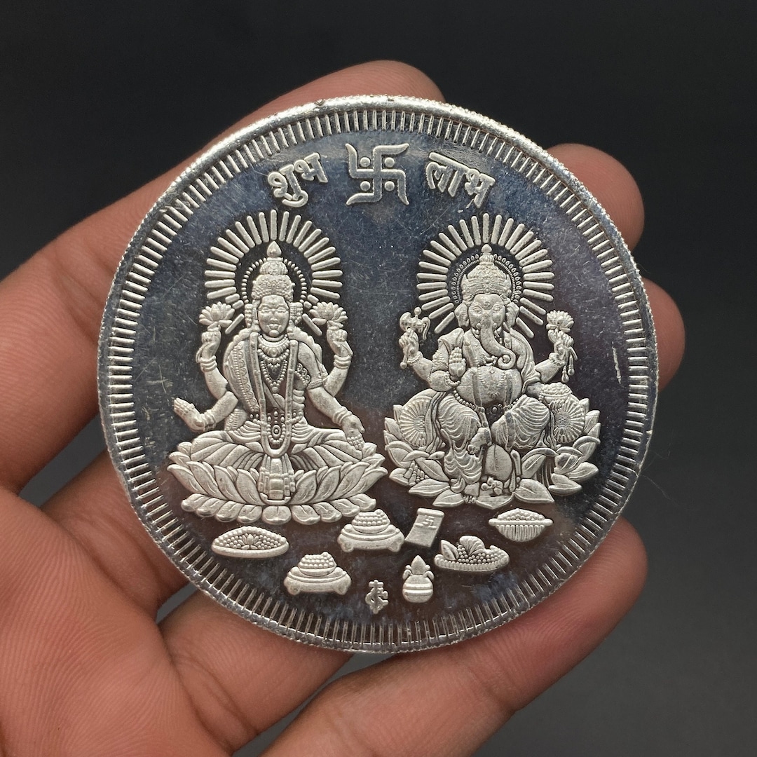 99.90% Pure Silver 100grams Laxmi Ganesh Silver Coin by Sarafa Traders ...