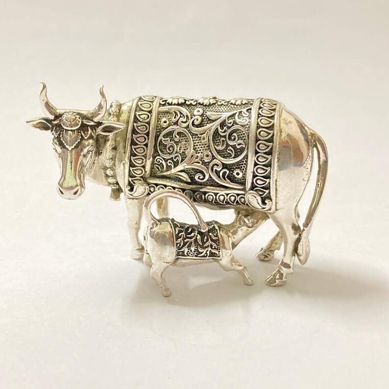 925 Sterling Silver Cow With Calf Idol / Kamdhenu Cow and Calf - Etsy