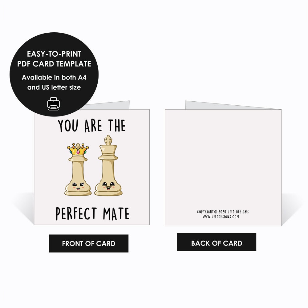 Printable Card, Chess Card, Chess Couple, Checkmate, Valentine's Day ...