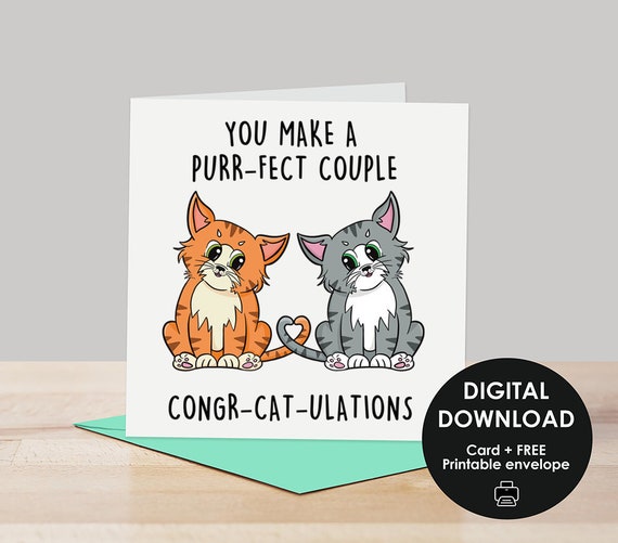 Printable Card Engagement Card Cat Engagement Card Digital | Etsy