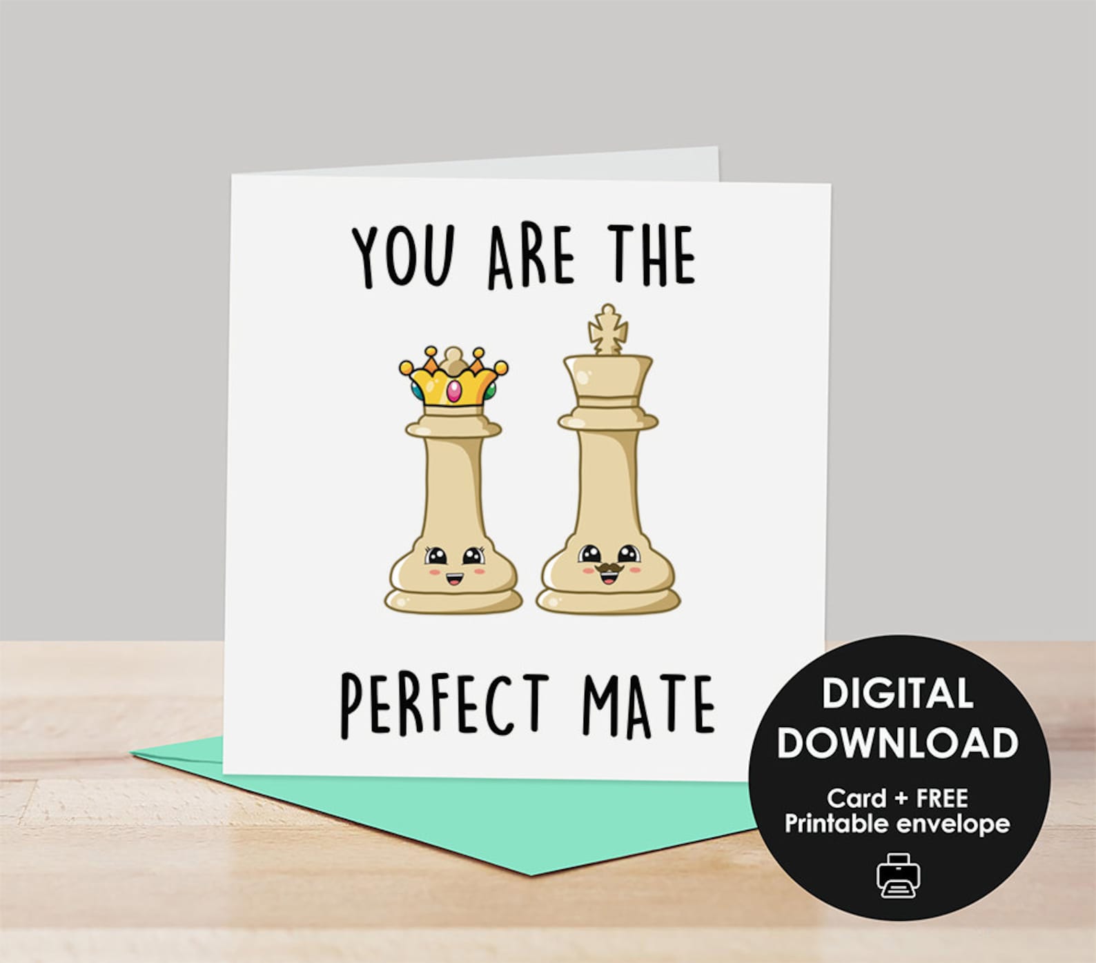Printable Card, Chess Card, Chess Couple, Checkmate, Valentine's Day ...