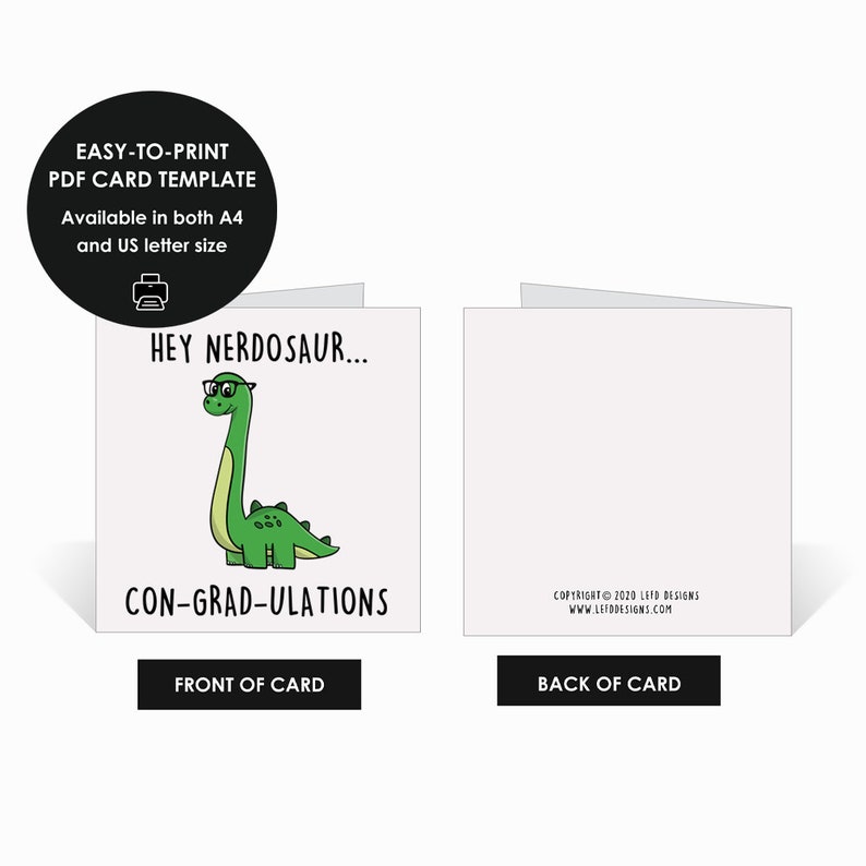 Printable Graduation Card, Funny Graduation Card, Dinosaur Graduation ...