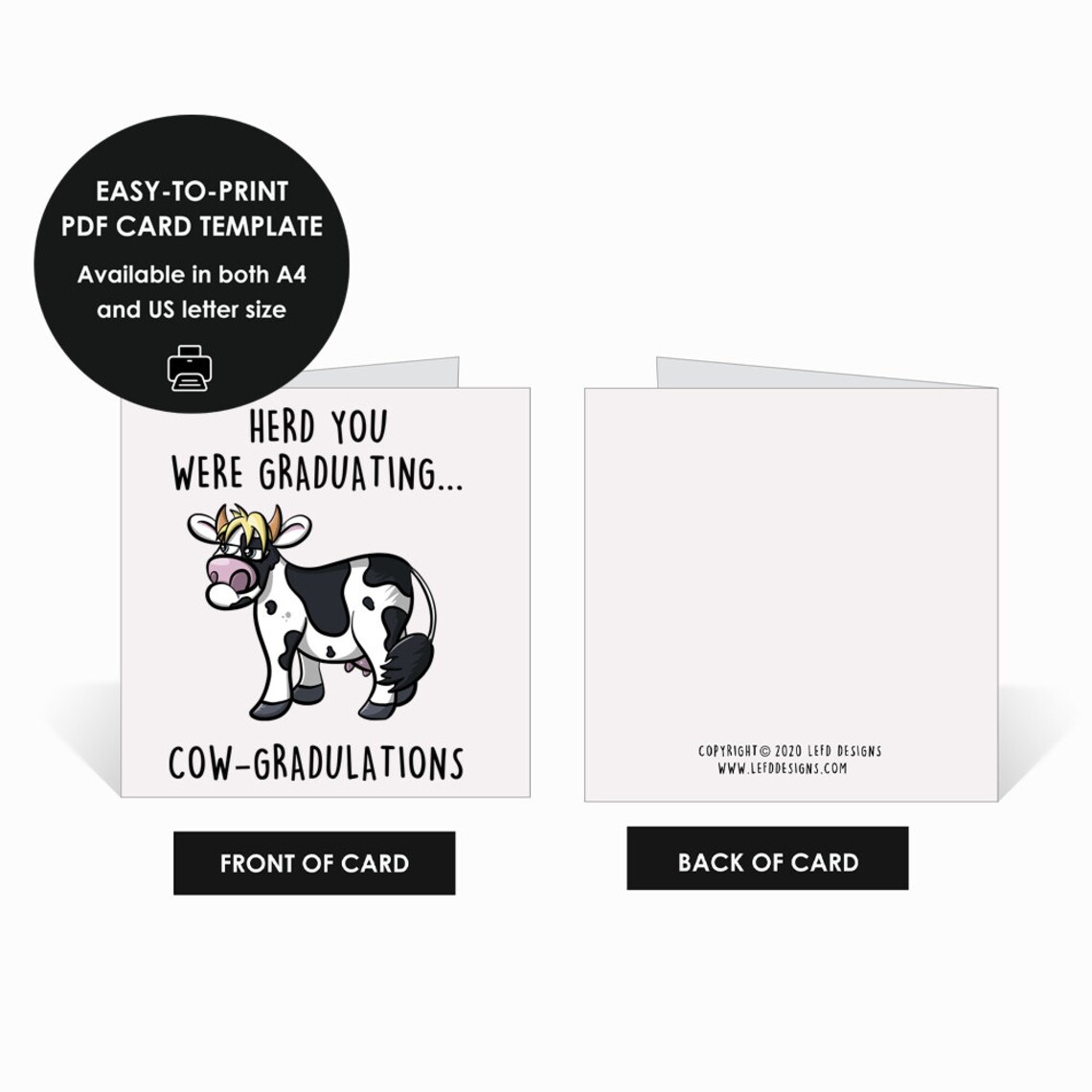 Printable Graduation Card, Funny Graduation Card, Cow Graduation Card ...