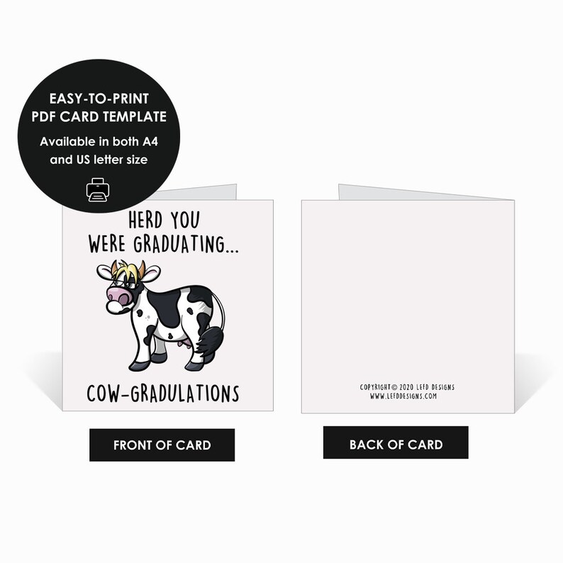 Printable Graduation Card, Funny Graduation Card, Cow Graduation Card ...