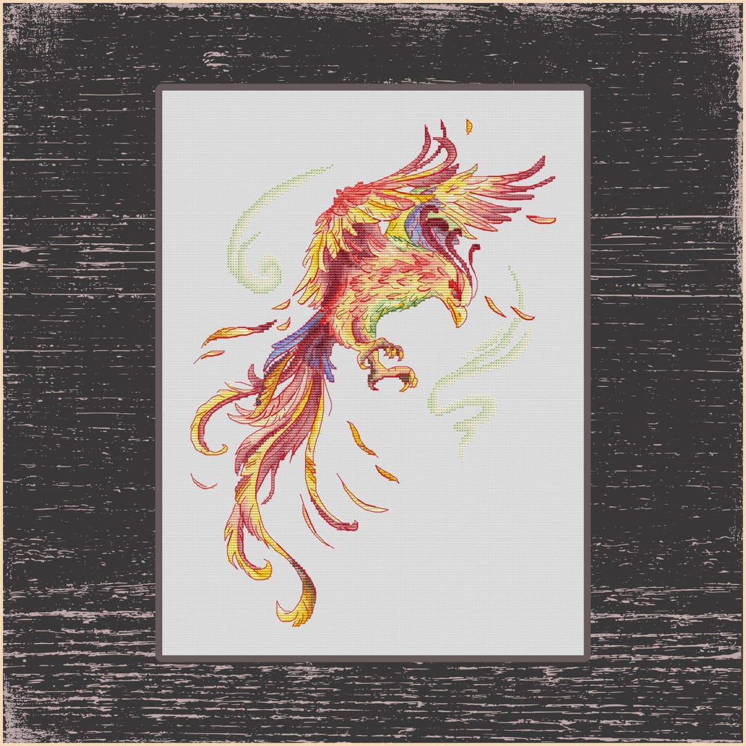 Mythical Phoenix Embroidery Pattern: Rebirth in Flame Design | Wings of ...