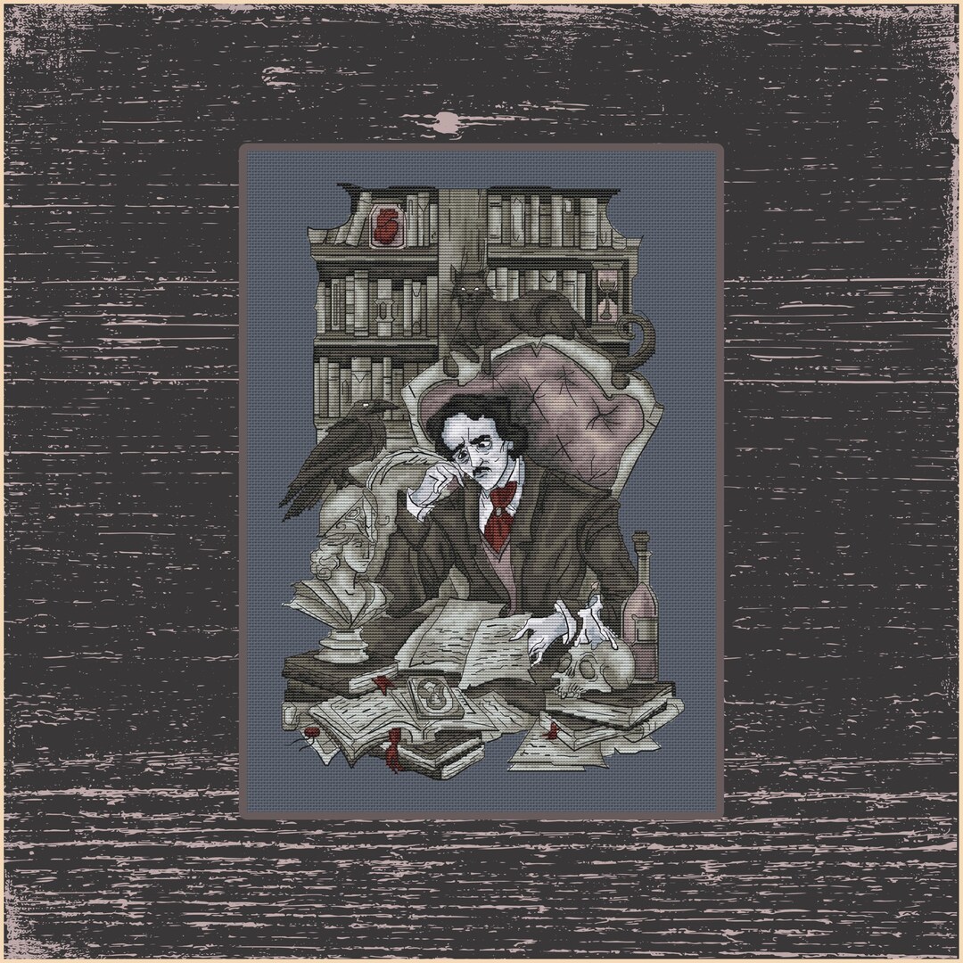 Macabre Library Embroidery Design, "the Midnight Dreary" Edgar Allan ...