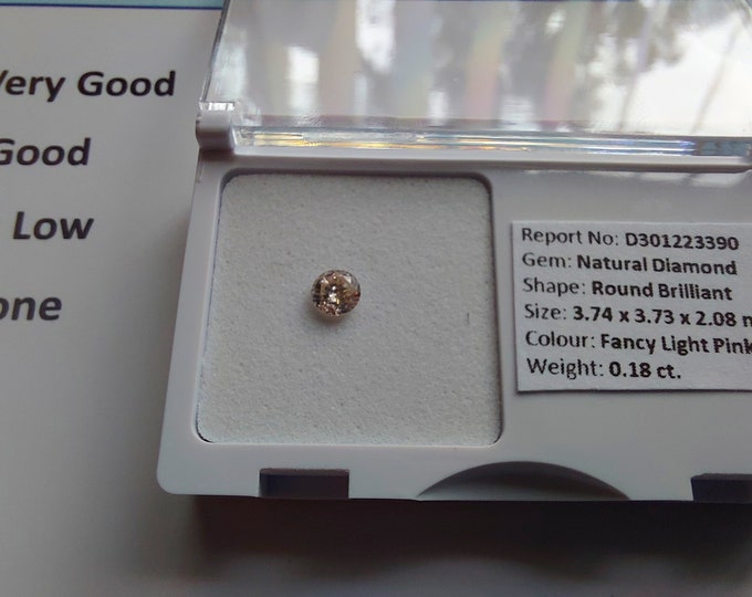 0.18ct AUSTRALIAN PINK DIAMOND Fancy Linght Pink Round Brilliant Shape SI1 Clarity Top Diamond ...