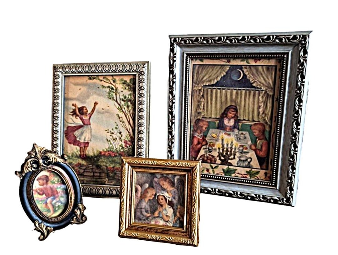 4 Vintage Miniature Wall Table Decor Frames W/gold Tone Ruth Ives READ ...