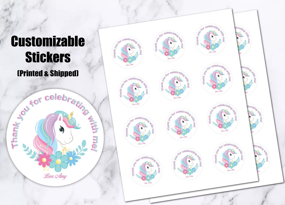 Unicorn Party Stickers, Pastel Unicorn, Birthday Decor, Thank You ...