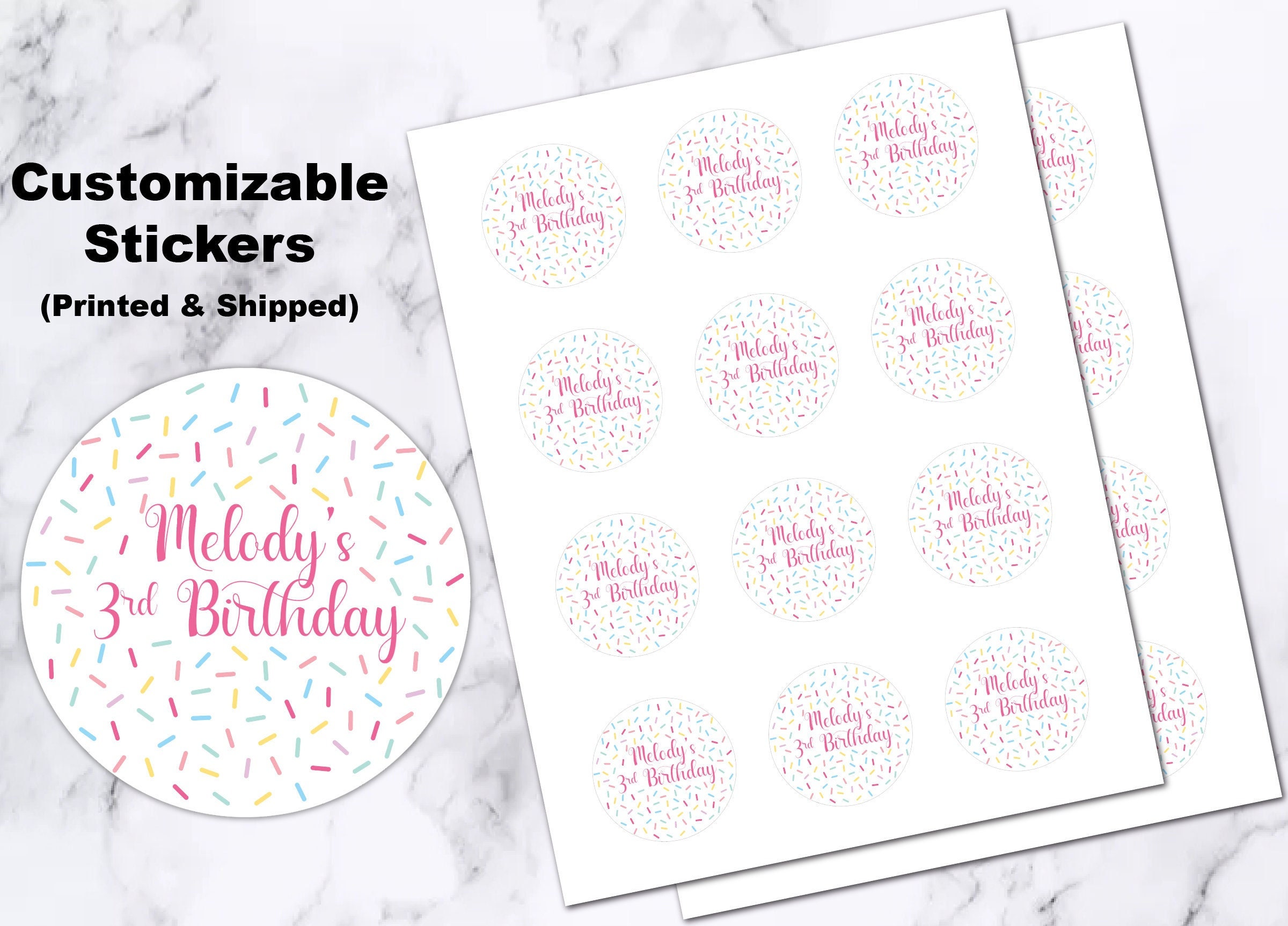 Pastel Sprinkles Stickers, Candyland Decor, Ice Cream Party, Thank You ...