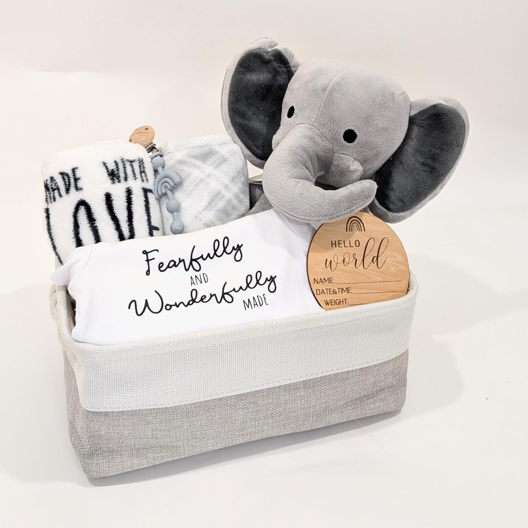 Gender Neutral Gray Baby Gift Basket, Christian Gift Custo Gift ...