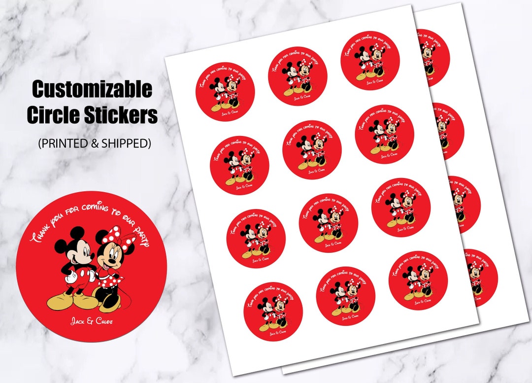 Mickey and Minnie Mouse Birthday Stickers, Twin Birthday, Thank You ...