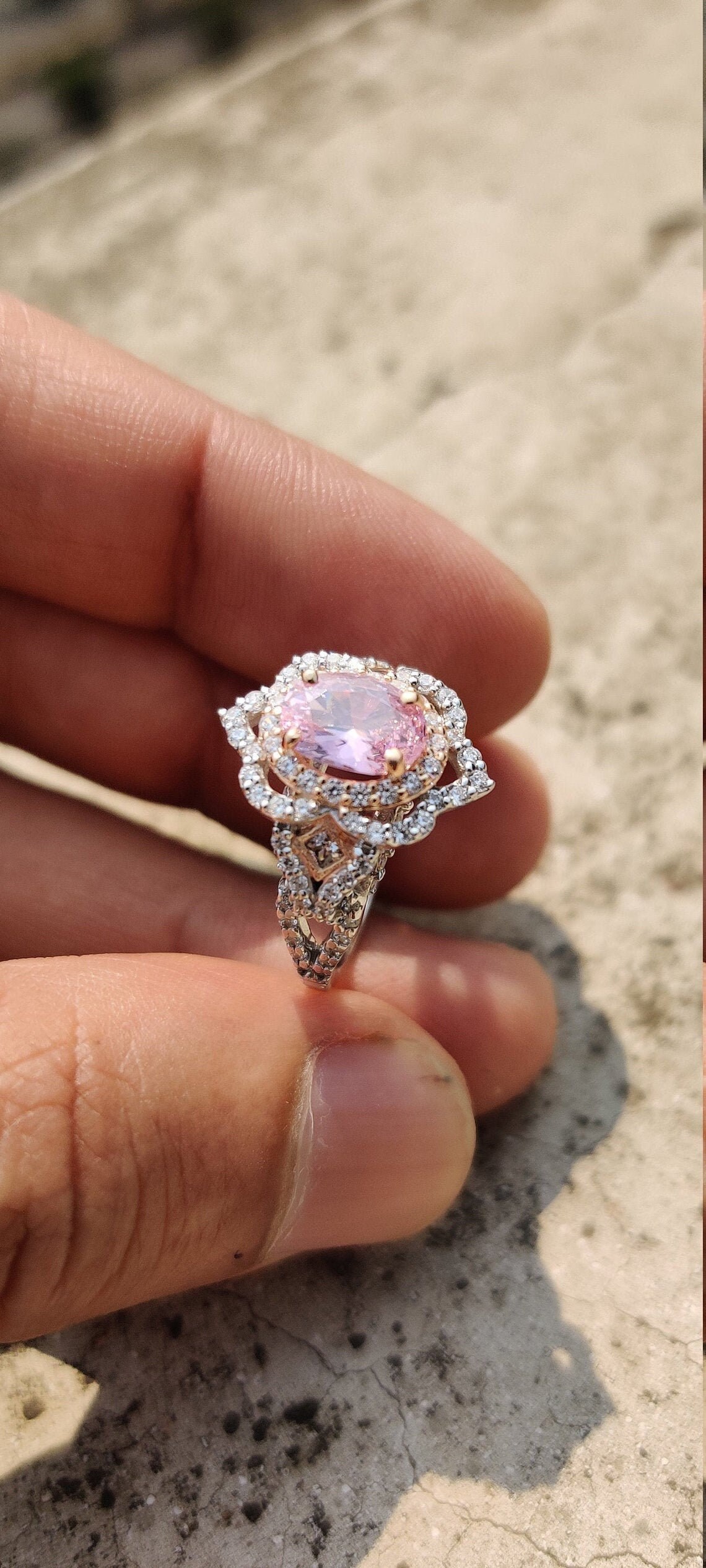 Pink Diamond Ring Oval Engagement Ring Two Tone Wedding - Etsy