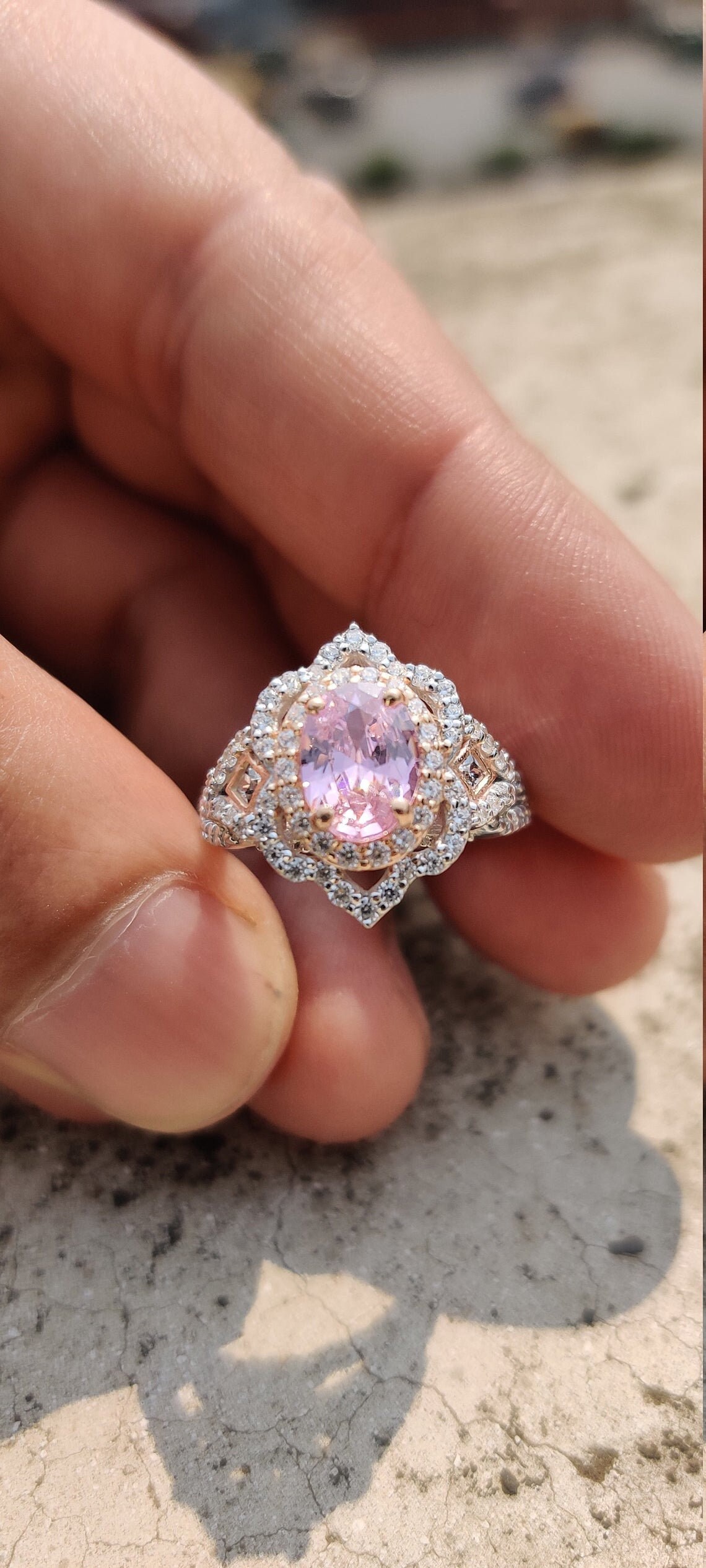 Pink Diamond Ring Oval Engagement Ring Two Tone Wedding - Etsy