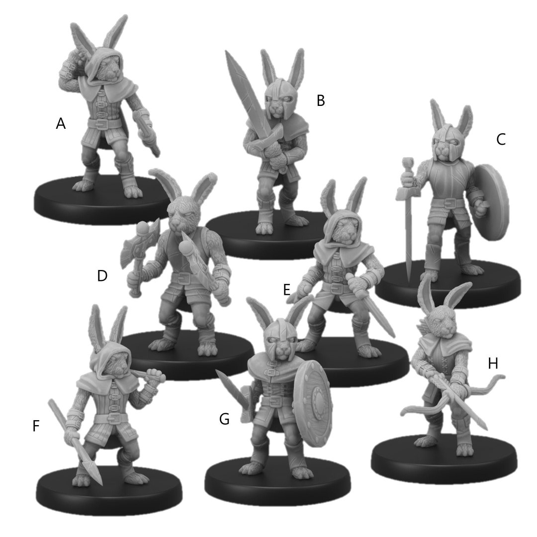 Bunny Warrior Miniature | 3D Printed Tabletop Bunny Warriors, Rabbit ...