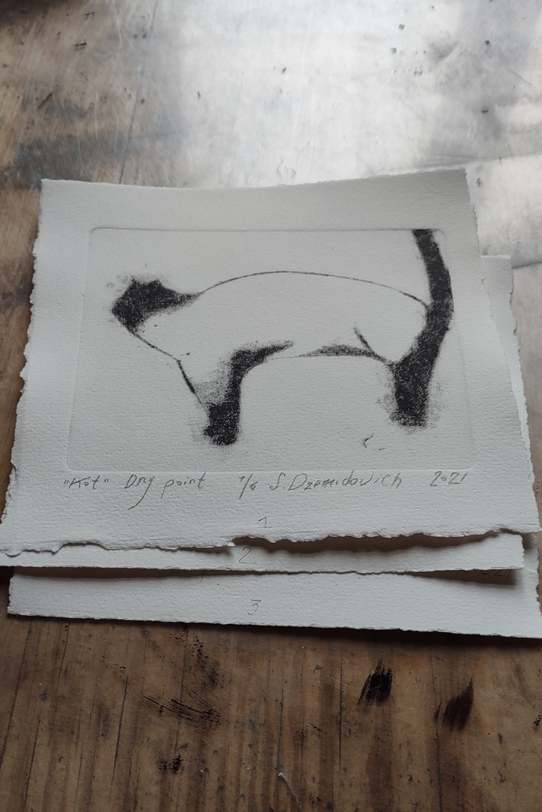 Cat Etching Original Handmade Etching Dry Point - Etsy