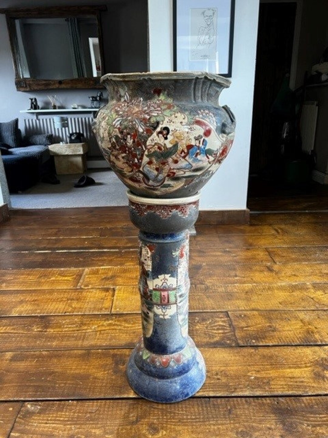 OLD Japanese Satsuma Jardiniere Planter W/ Pedestal. - Etsy UK