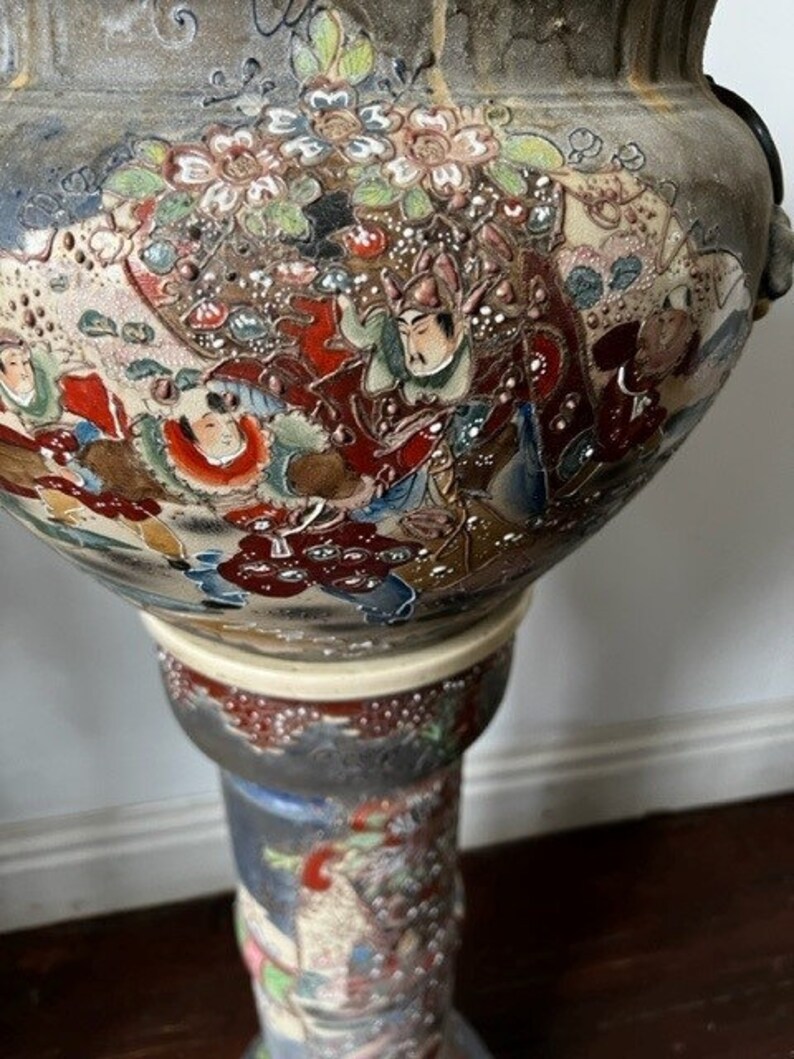 OLD Japanese Satsuma Jardiniere Planter W/ Pedestal. - Etsy