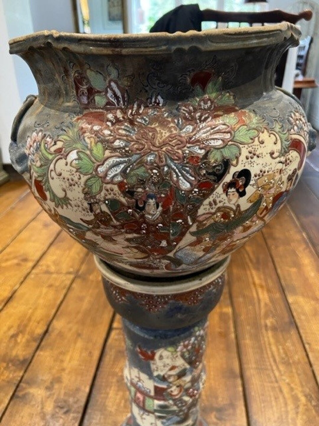 OLD Japanese Satsuma Jardiniere Planter W/ Pedestal. - Etsy UK