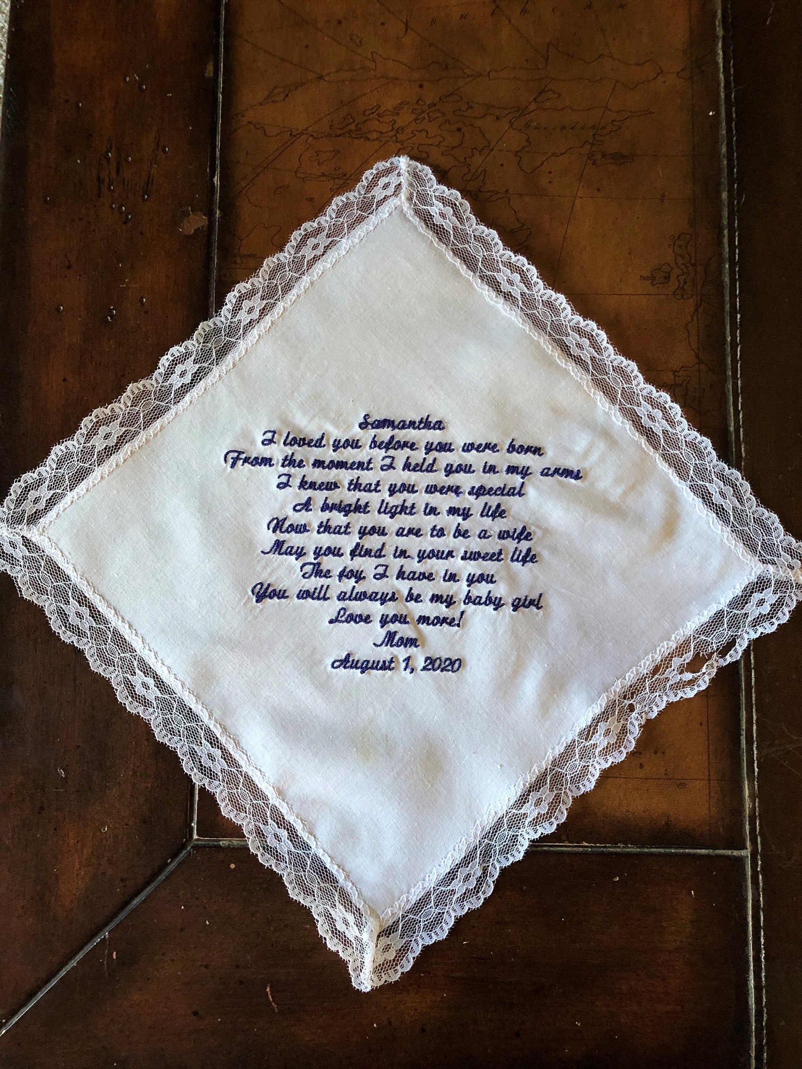 Custom Embroidered Lace Wedding Hanky. to My Daughter From Mother on ...
