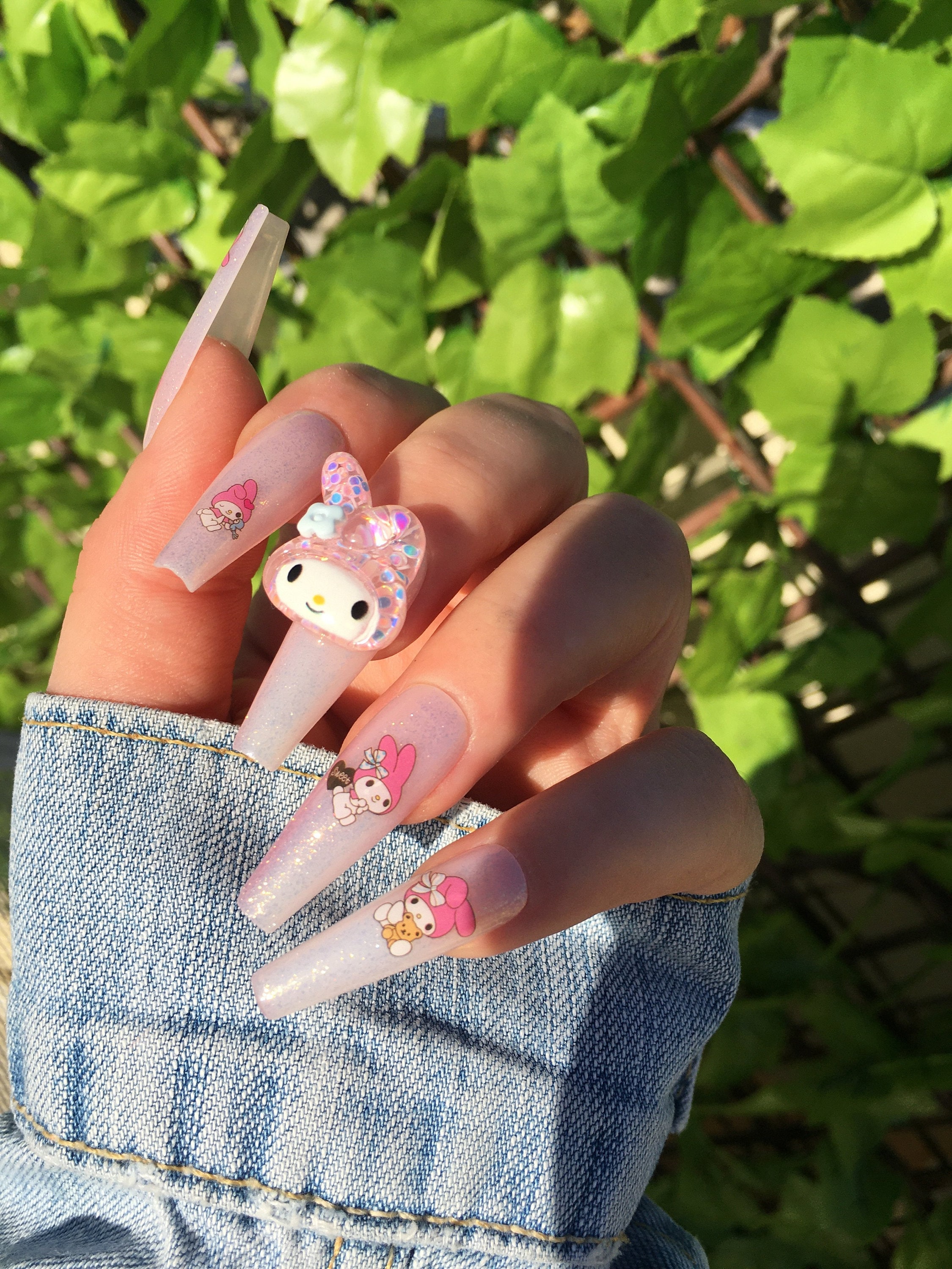 Press On Nails My Melody 3d Kawaii Funky Faux Nails Glue Etsy