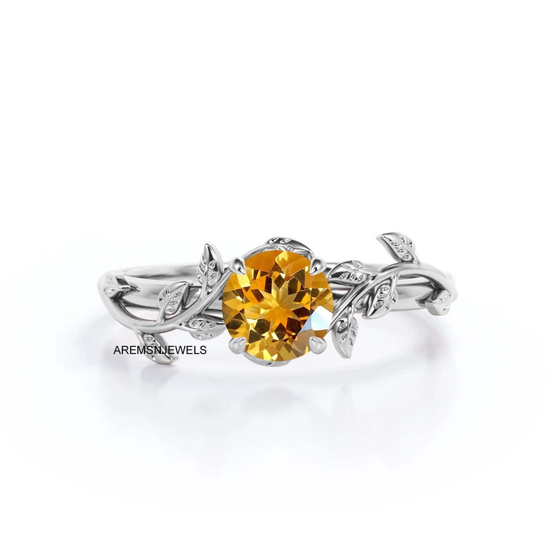 Vintage Yellow Topaz Ring, Golden Topaz Leaf Ring, 925 Sterling Silver ...