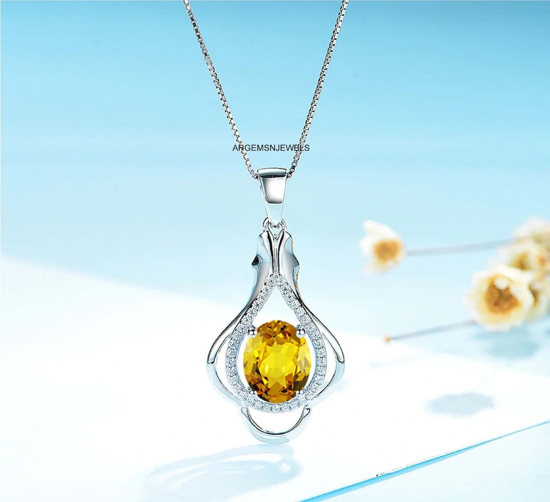Beautiful Golden Topaz Necklace, Natural Yellow Topaz Necklace in 925 ...