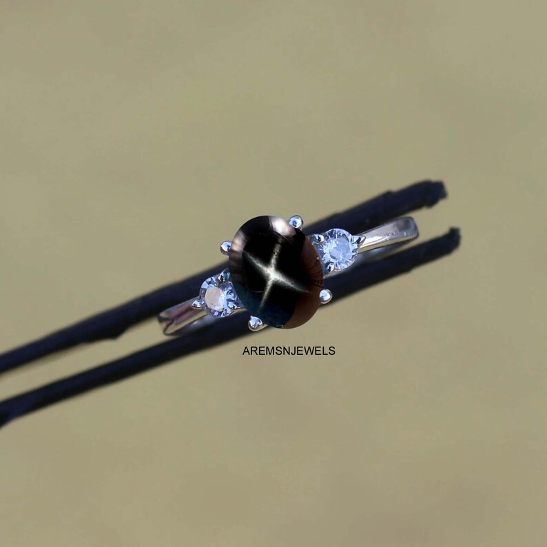 Black Star Sapphire Ring, Art Deco Ring, Statement Ring, 925 Sterling Silver Gift for Women ...