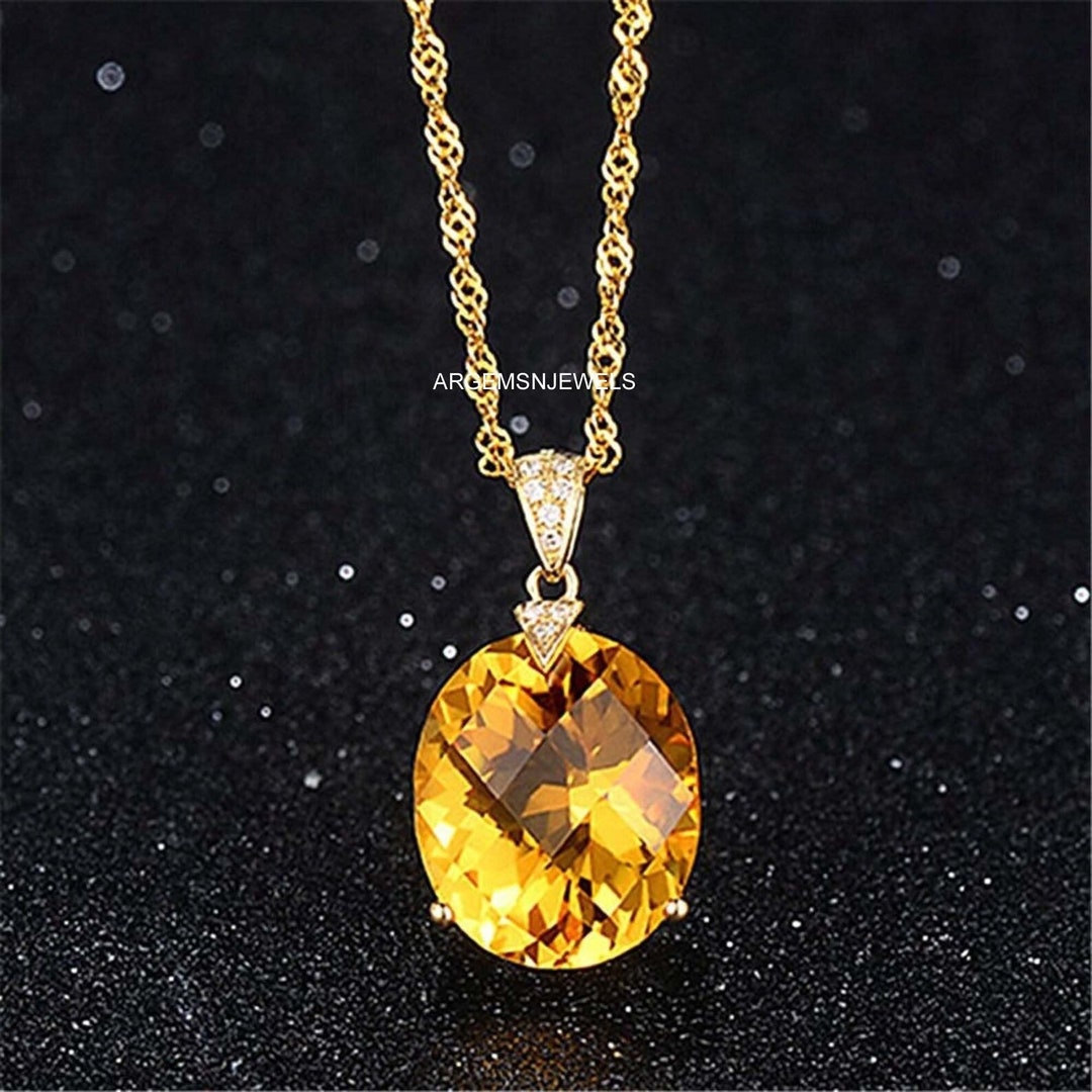 Oval Yellow Topaz Necklace: 925 Sterling Silver Pendant, Birthstone ...