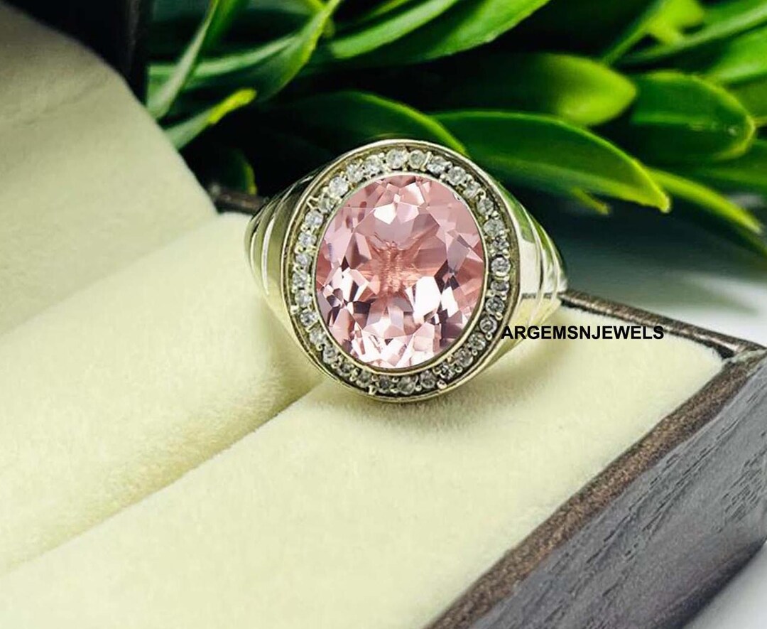 Morganite Signet Ring: 925 Sterling Silver Bohemian Statement Band, Men ...