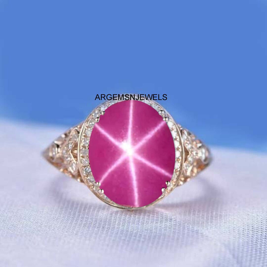 Vintage Pink Star Sapphire Ring Sterling Silver / Big Pink Star ...