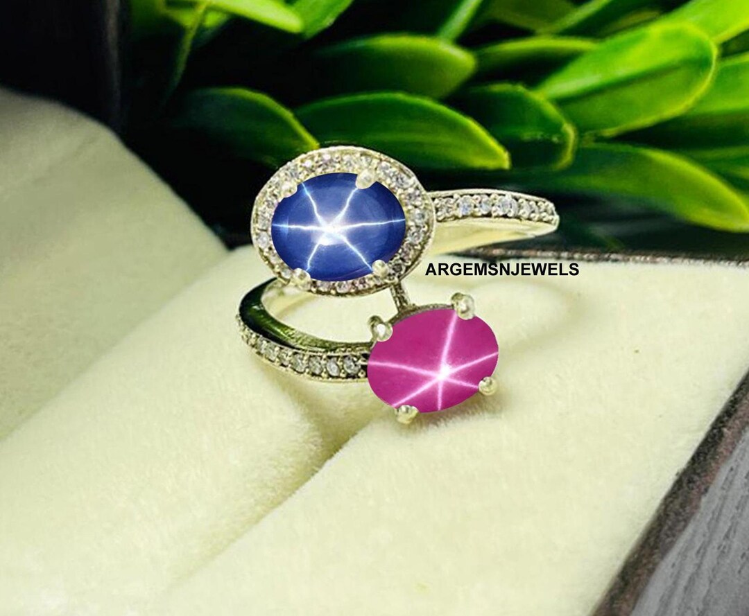 Vintage Blue and Pink Star Sapphire Ring Blue and Pink Lindy Star Ring ...