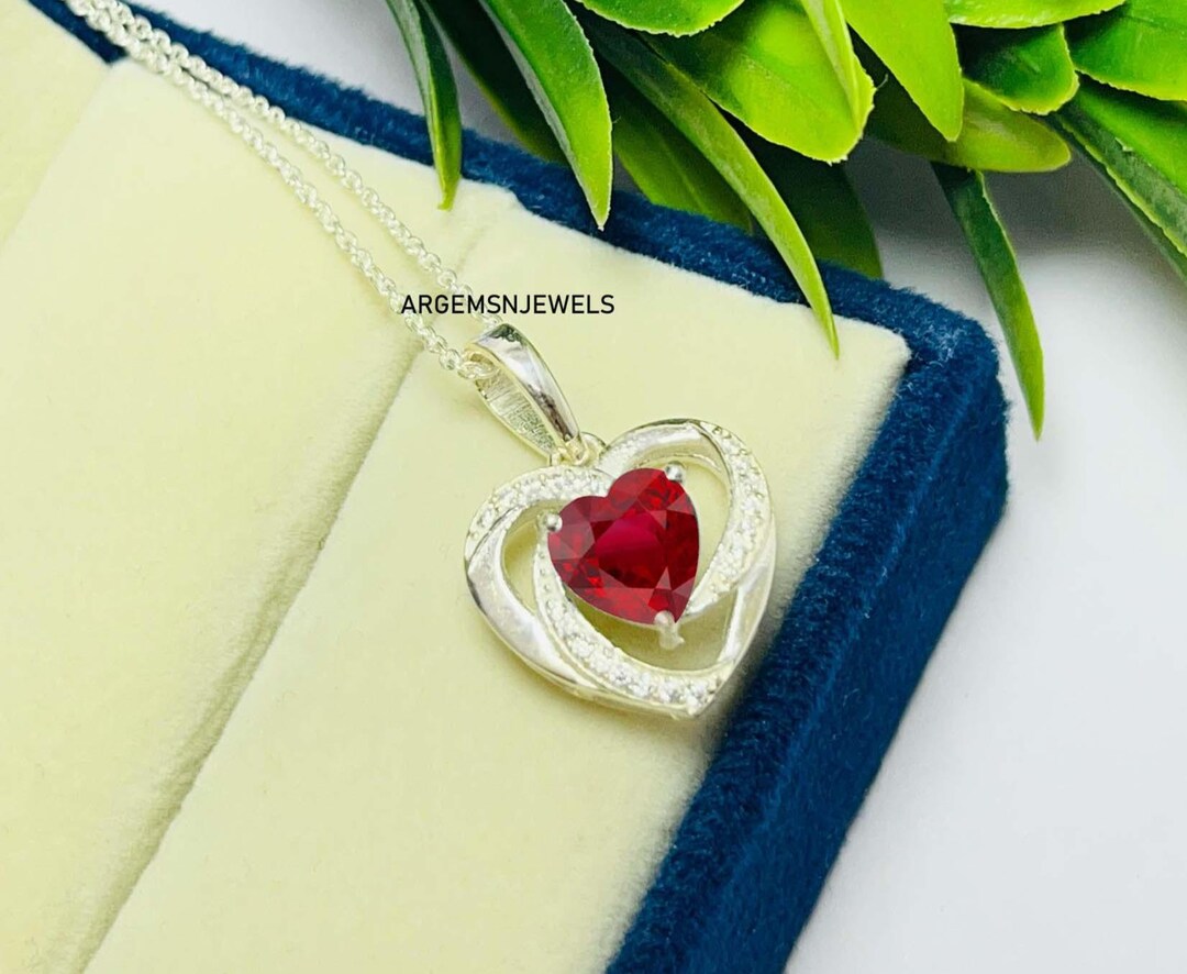 Heart Cut Ruby Necklace, Ruby Heart Cut Genuine Lab Grown Pigeons Blood ...