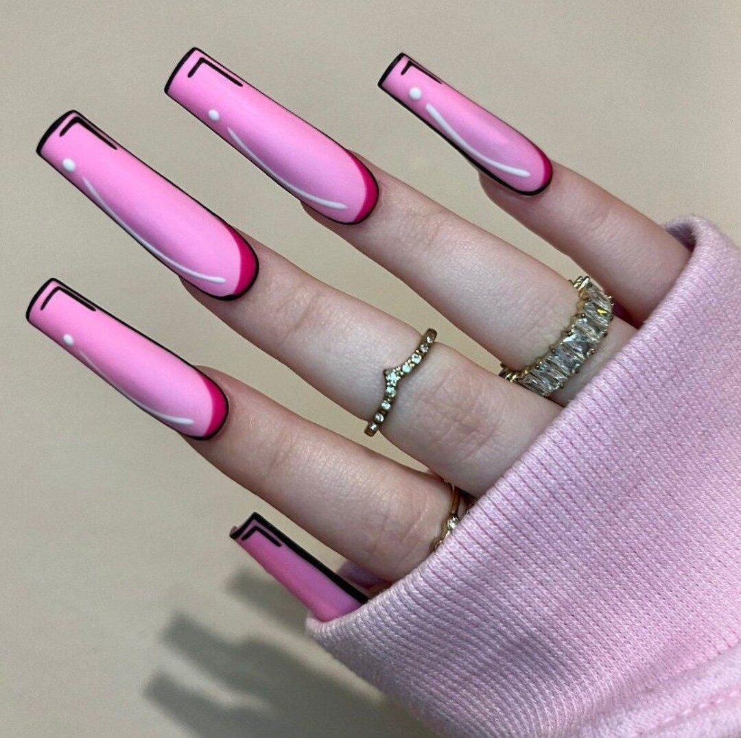 Pink Comic Nails - Etsy