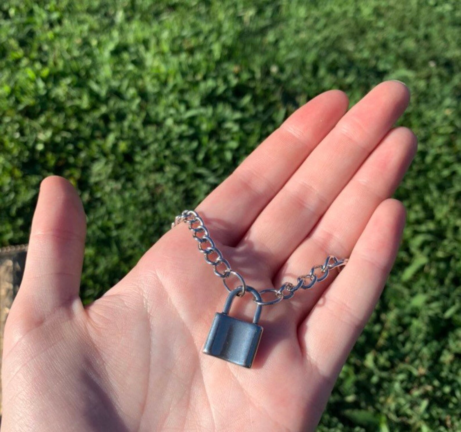 Silver Lock Charm Chain / Choker / Necklace: - Etsy