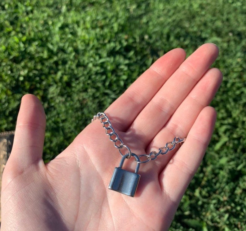 Silver Lock Charm Chain / Choker / Necklace: - Etsy