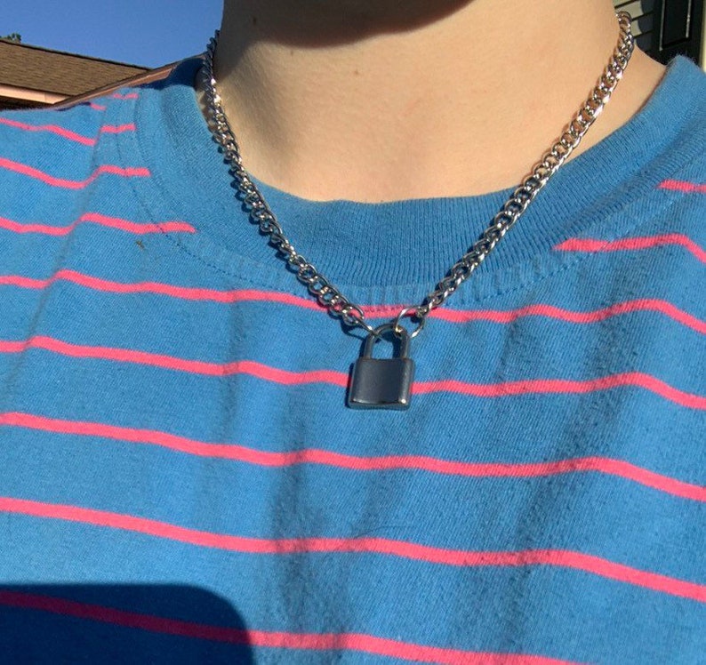 Silver Lock Charm Chain / Choker / Necklace: - Etsy