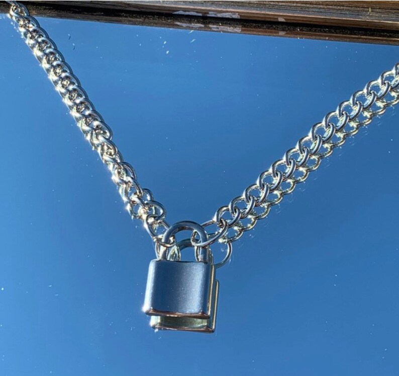 Silver Lock Charm Chain / Choker / Necklace: - Etsy