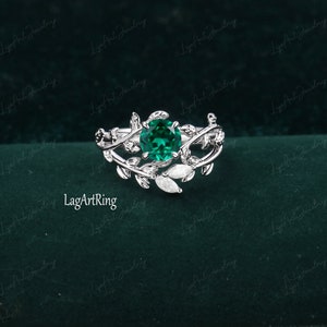 Unique Lab Created Emerald Engagement Ring Vintage Engagement - Etsy